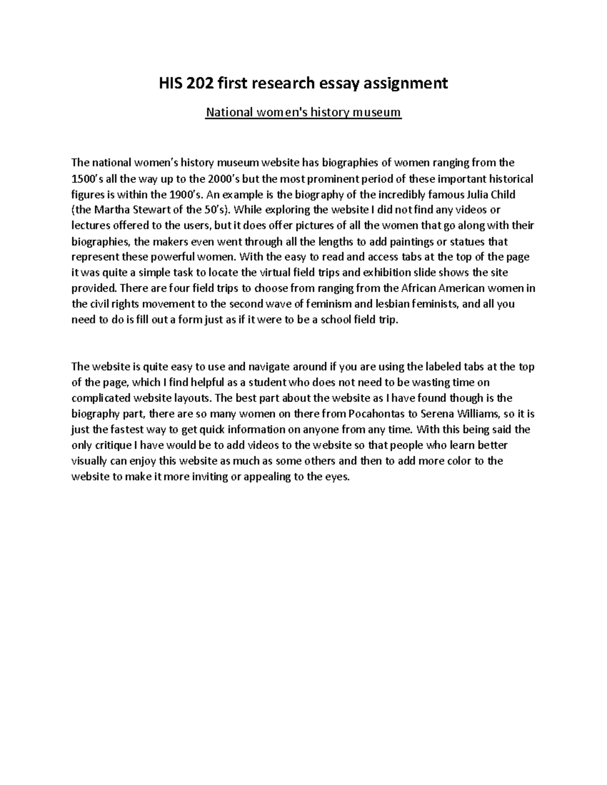 HIS 202 1st reasearch essay - HIS 202 first research essay assignment ...