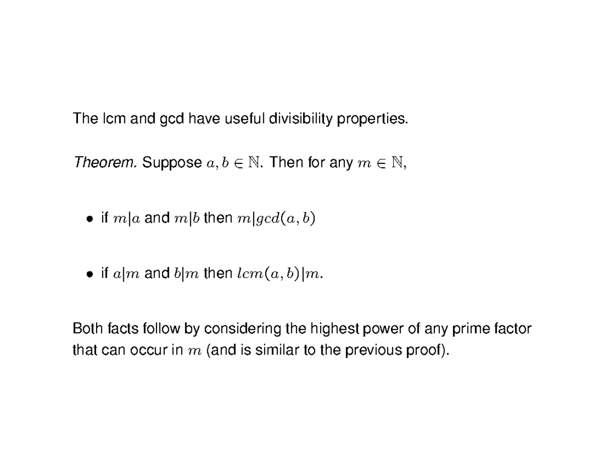 Third number theory week 4 lec note - The lcm and gcd have useful ...