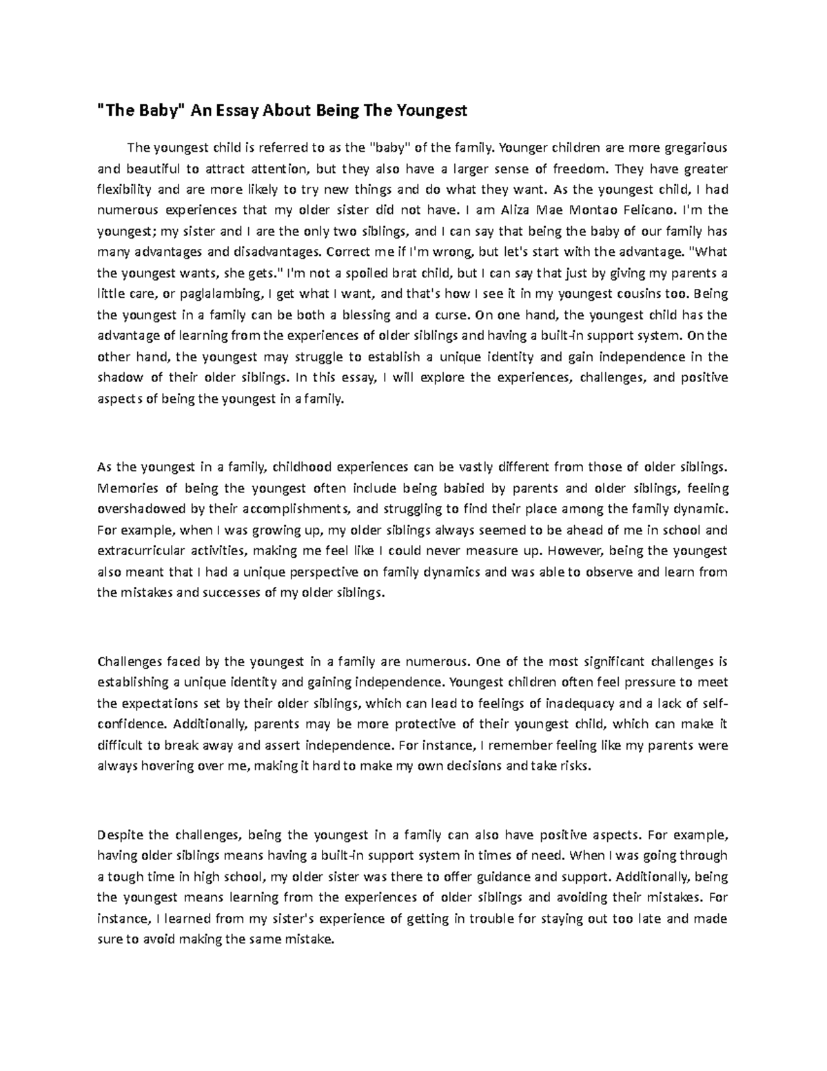 The Baby An Pe-WPS Office - "The Baby" An Essay About Being The ...