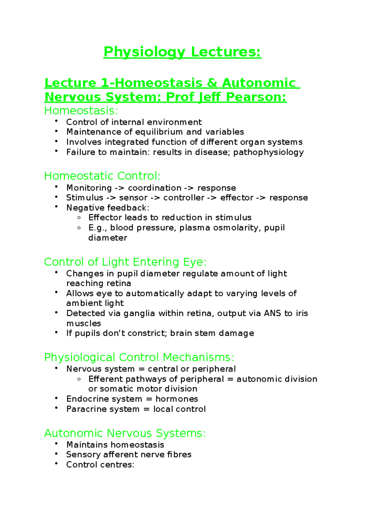 Physiology Lectures - Physiology Lectures: Lecture 1-Homeostasis ...