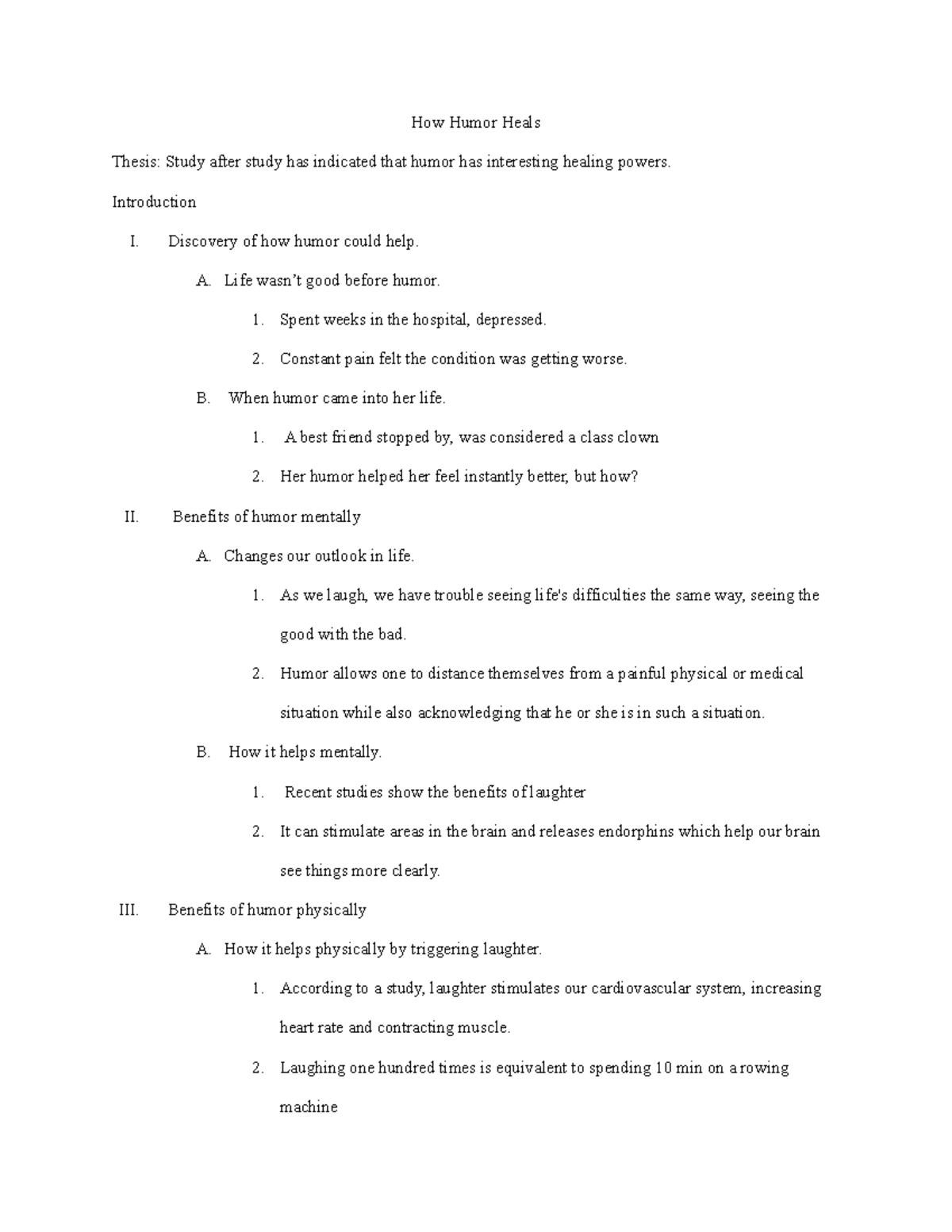 How Humor Heals outline - How Humor Heals Thesis: Study after study has ...