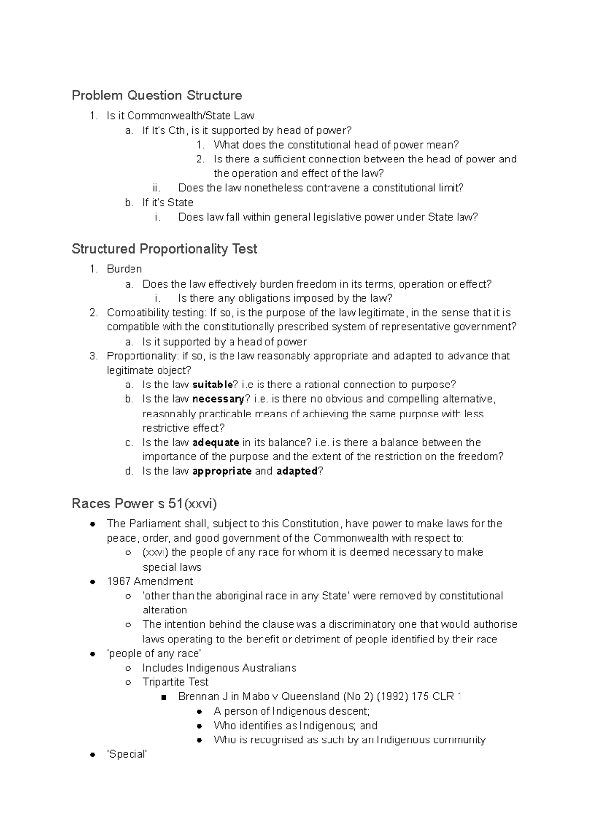 AusConLaw Notes - Problem Question Structure Is it Commonwealth/State ...