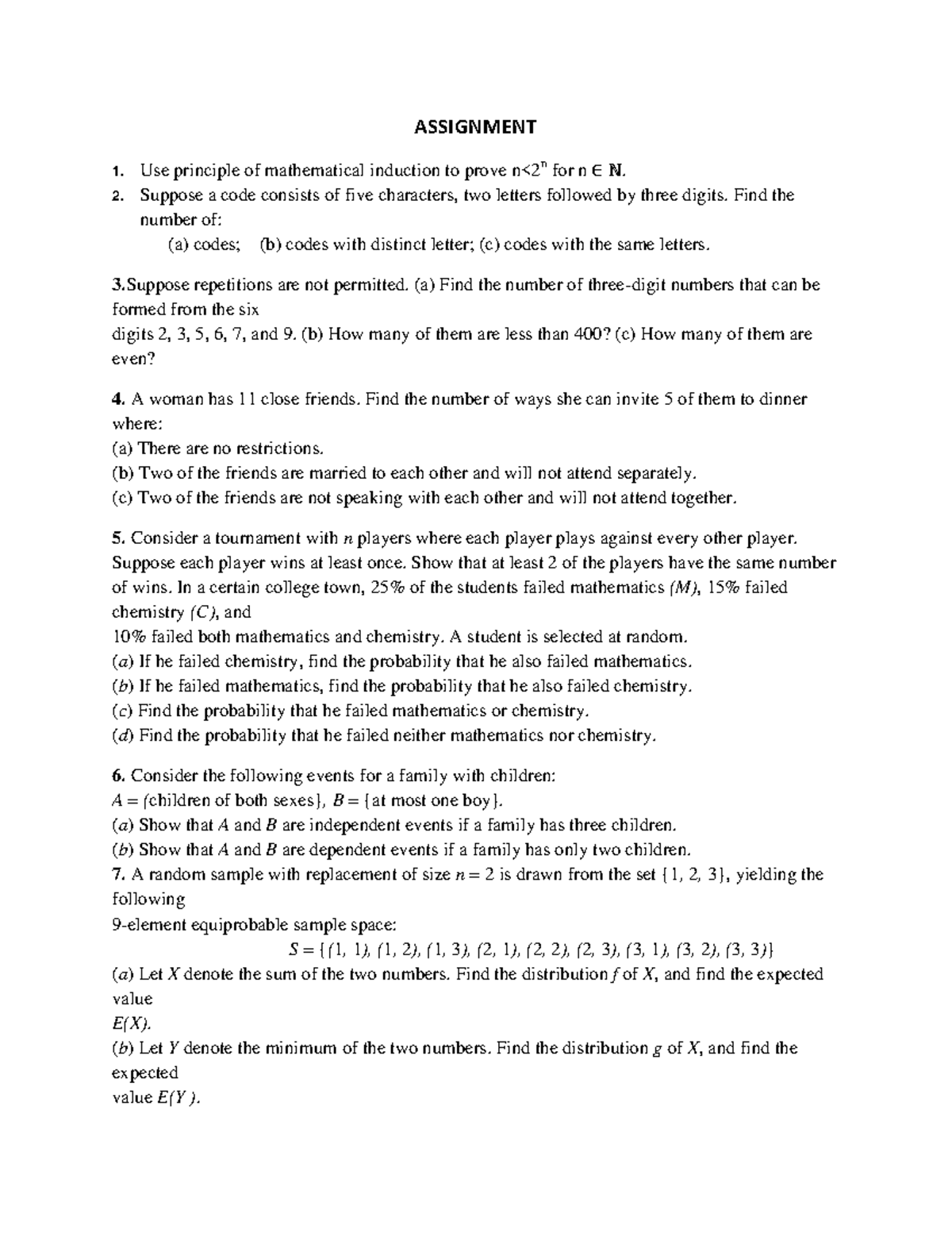 Assignment MATH from barsistu - ASSIGNMENT Use principle of mathematical induction to prove n