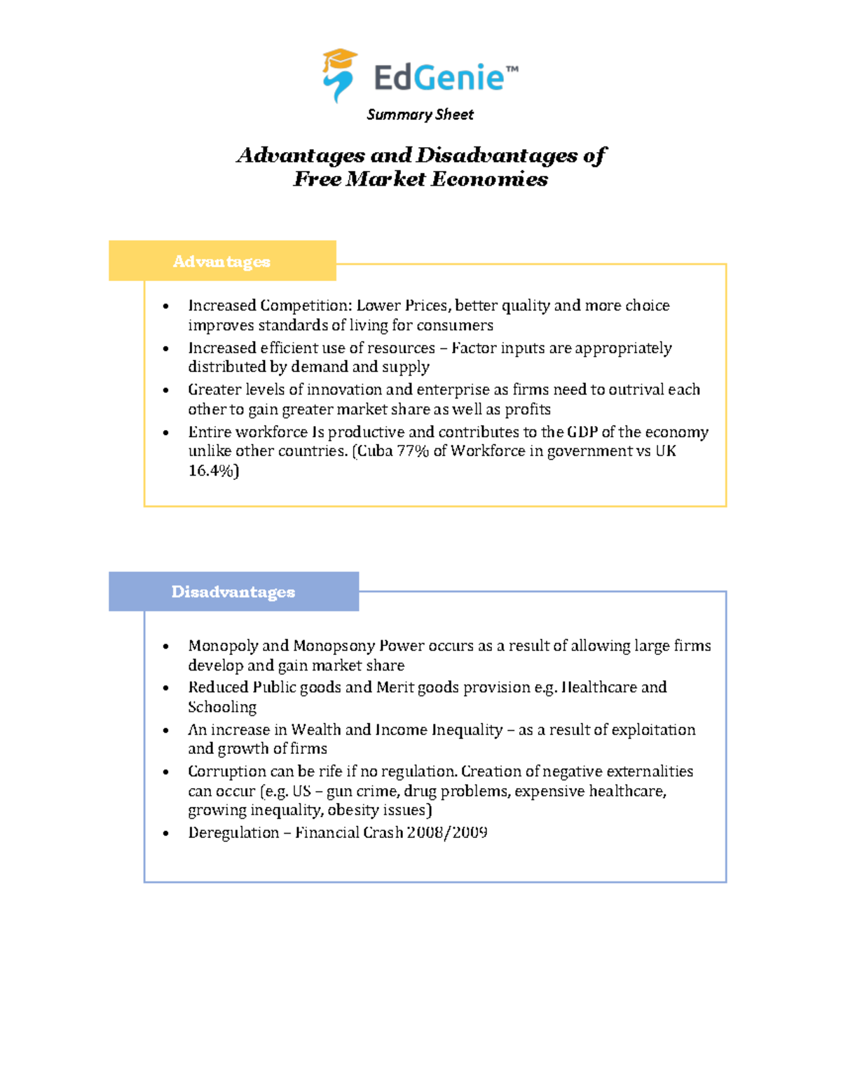 Advantag e s and Disadvantag e s of Fr e e Mark e t Economi e s ...