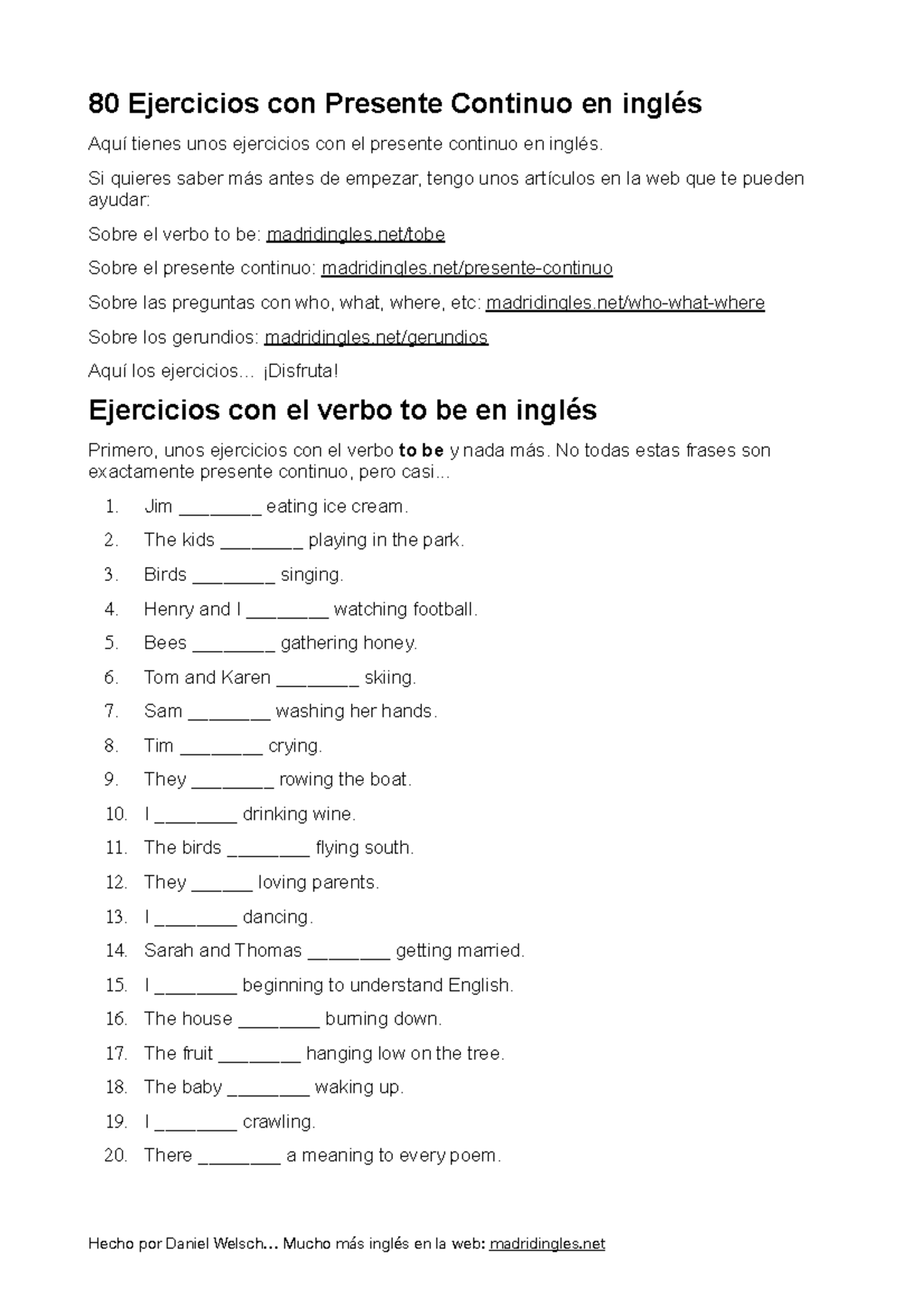 Ejercicios presente continuo pdf - 80 Ejercicios con Presente Continuo en inglés Aquí tienes ...