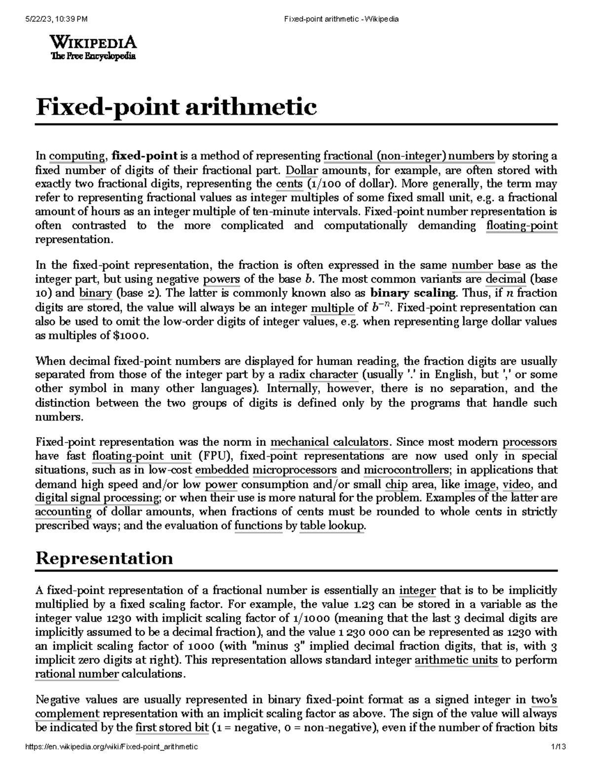 Fixed-point arithmetic - Dollar amounts, for example, are often stored ...