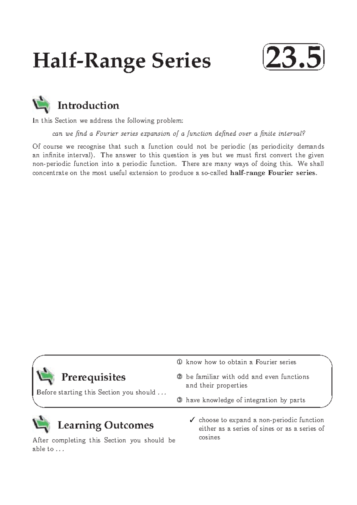 23 5 half range series - Worksheets - Half-Range Series 23 Introduction ...