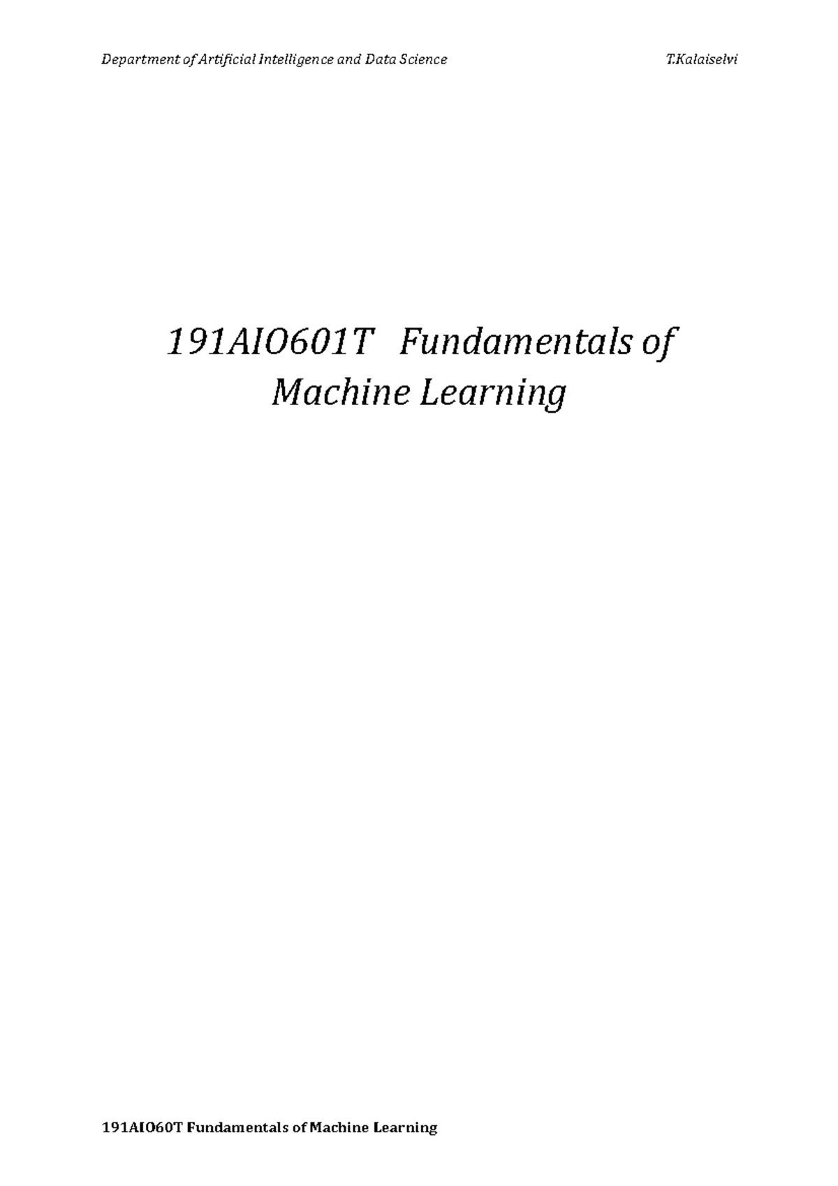 Machine Learning -Linear Models and Neural Networks - 191AIO601T ...