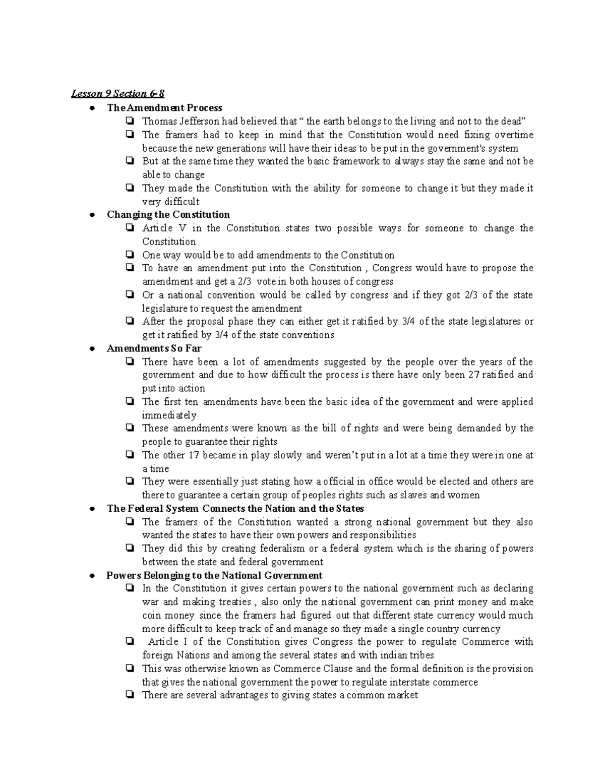 Lesson 9 Section 6-8 - Lesson 9 Section 6- The Amendment Process Thomas ...