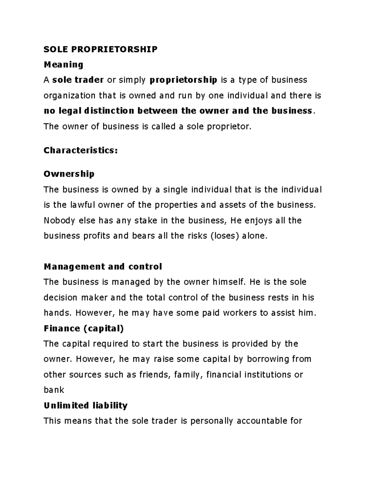 Forms OF Business Ownership - SOLE PROPRIETORSHIP Meaning A sole trader ...