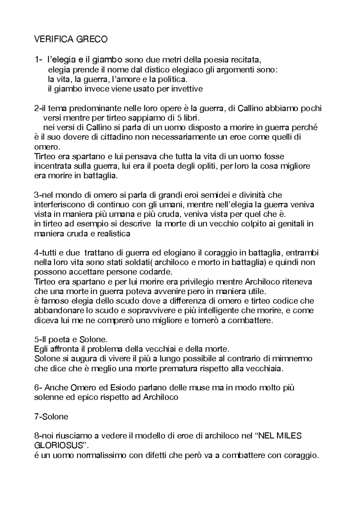 Verifica Greco - VERIFICA GRECO 1- l’elegia e il giambo sono due metri della poesia recitata ...