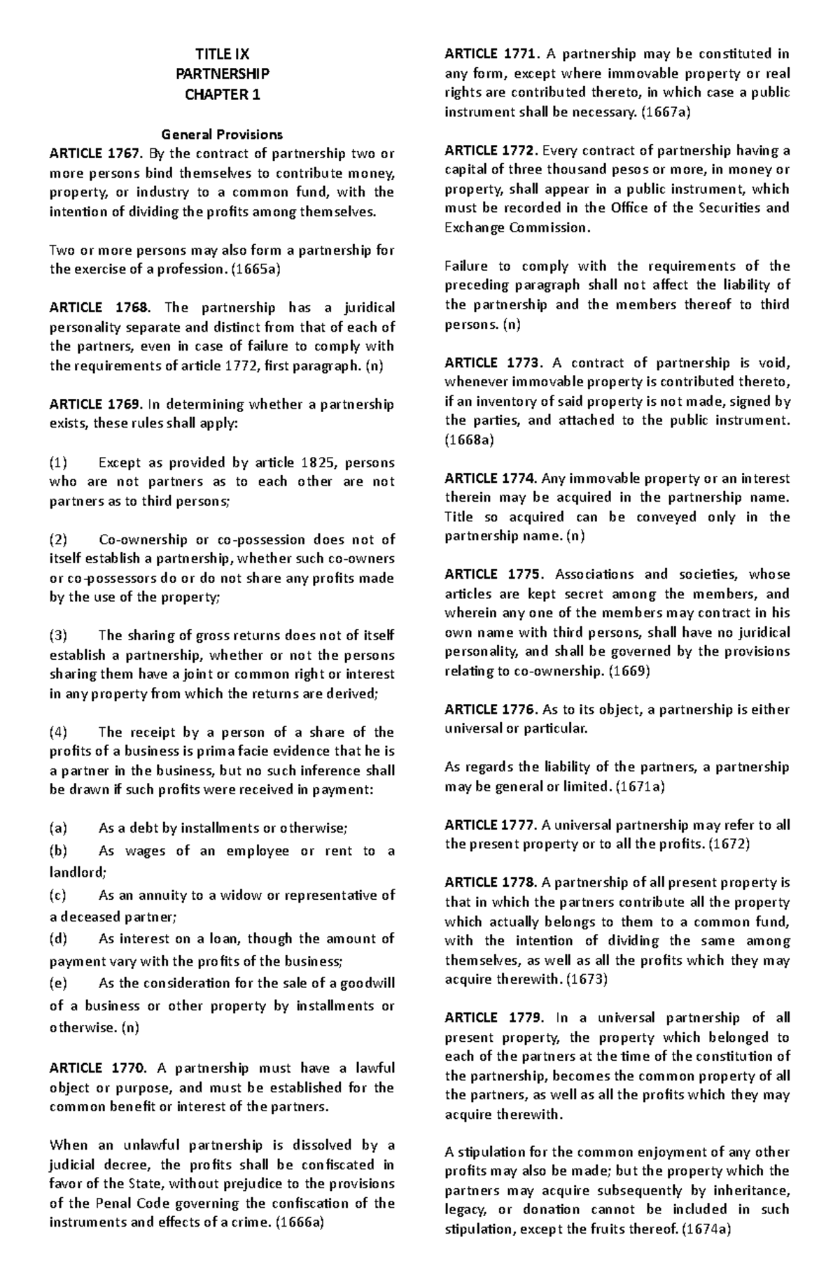 Title IX - Law on Partnership - TITLE IX PARTNERSHIP CHAPTER 1 General ...