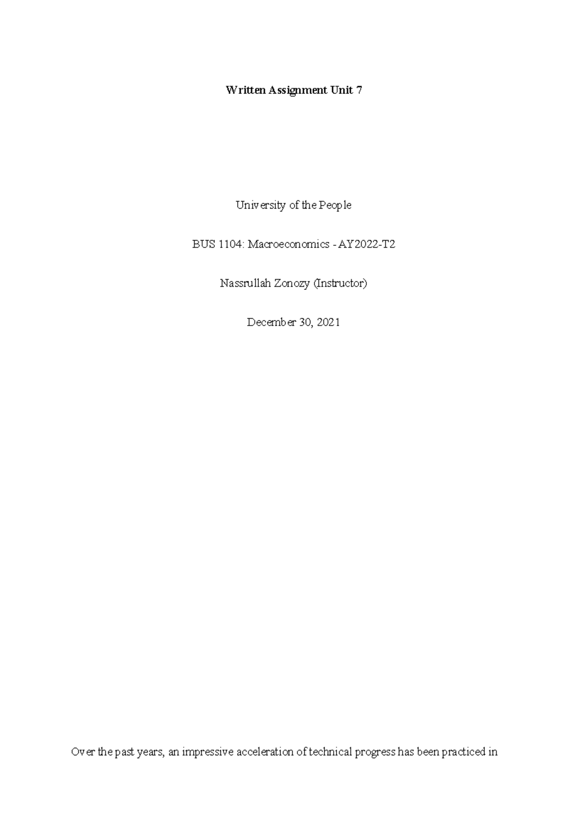 BUS 1104 (Written Assignment Unit 7) - BUS 1104 - UoPeople - Studocu