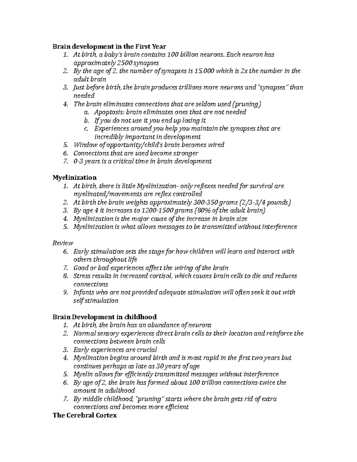 Sensory and Motor Development in Children - Brain development in the ...