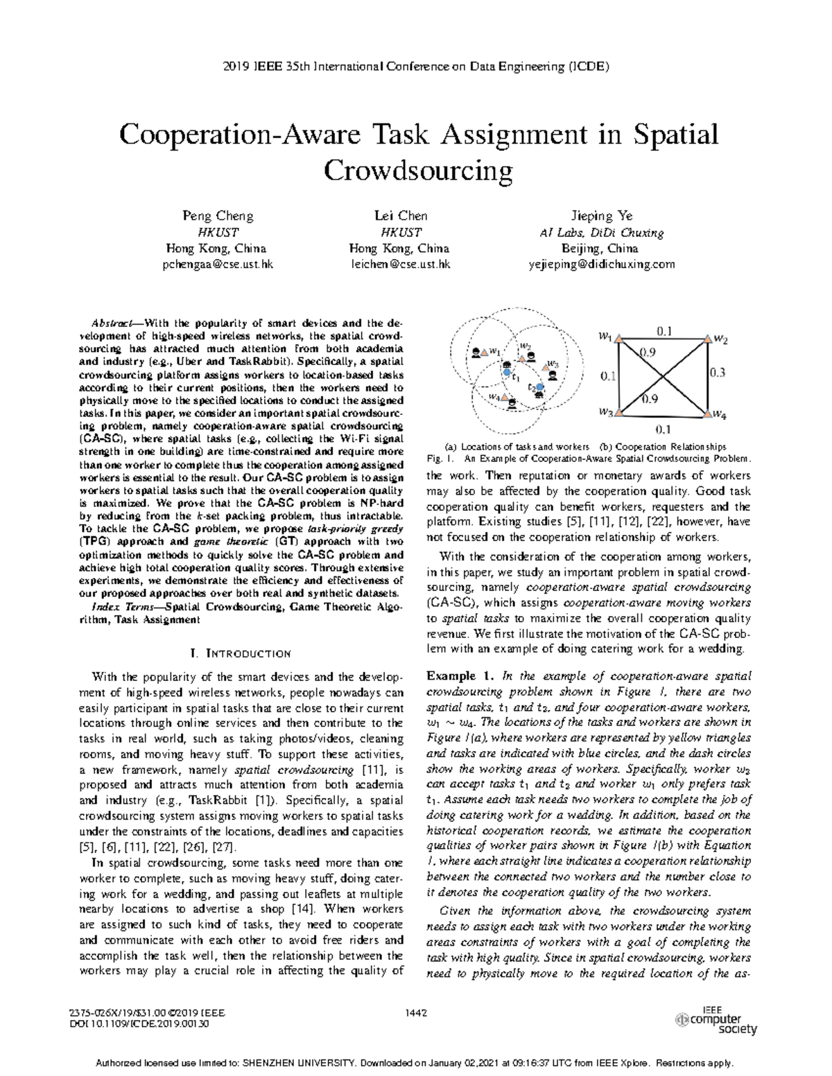 Cooperation Aware Task Assignment In Spatial Crowdsourcing Cooperation Aware Task Assignment
