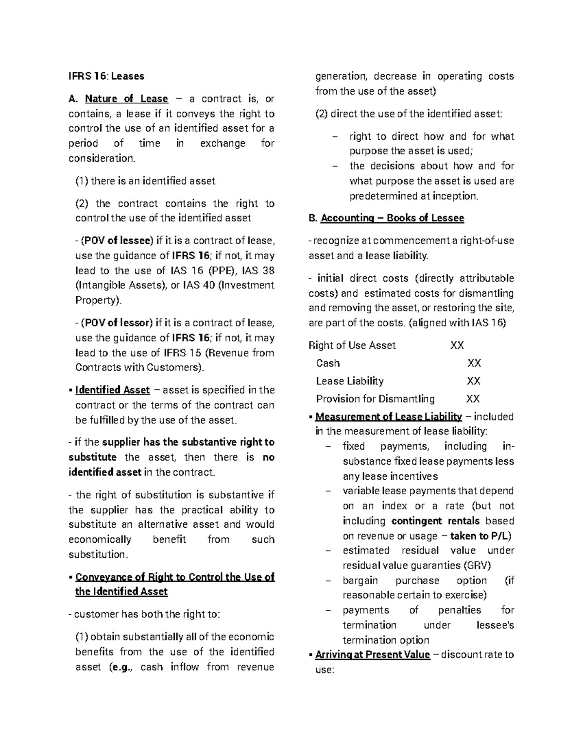 Leases (Books of Lessee and Lessor) - IFRS 16: Leases A. Nature of ...