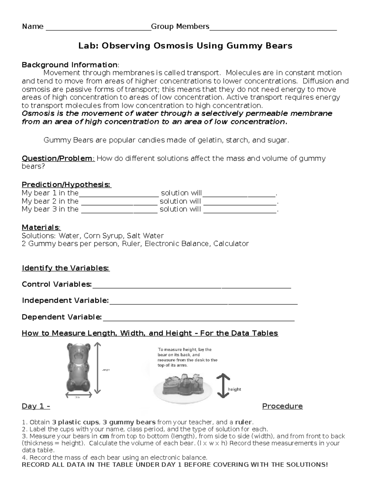 3.12 Gummy Bear Osmosis - Name Group Members______ Lab: Observing ...