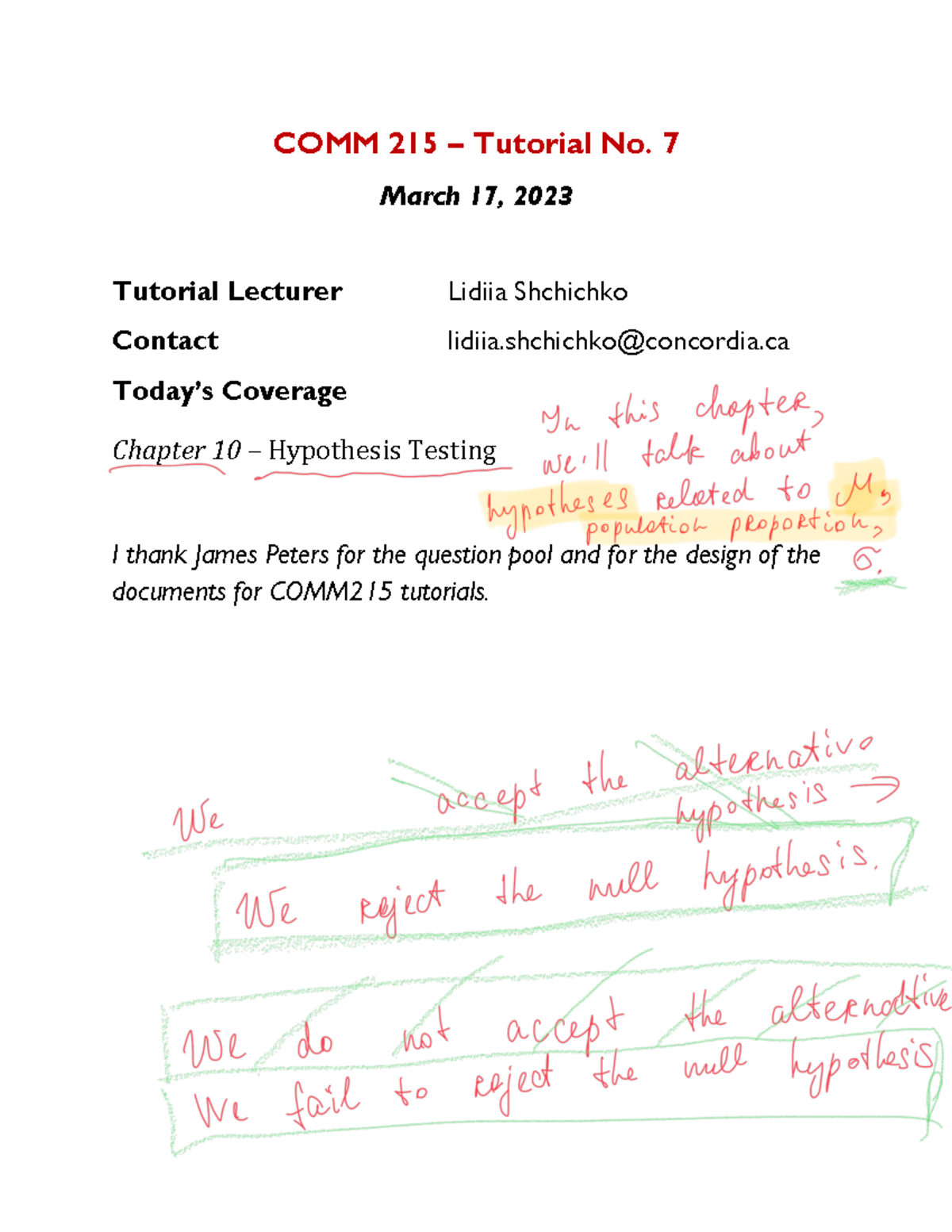 Tutorial 7 - Live notes - COMM 215 – Tutorial No. 7 March 17 , 202 3 ...