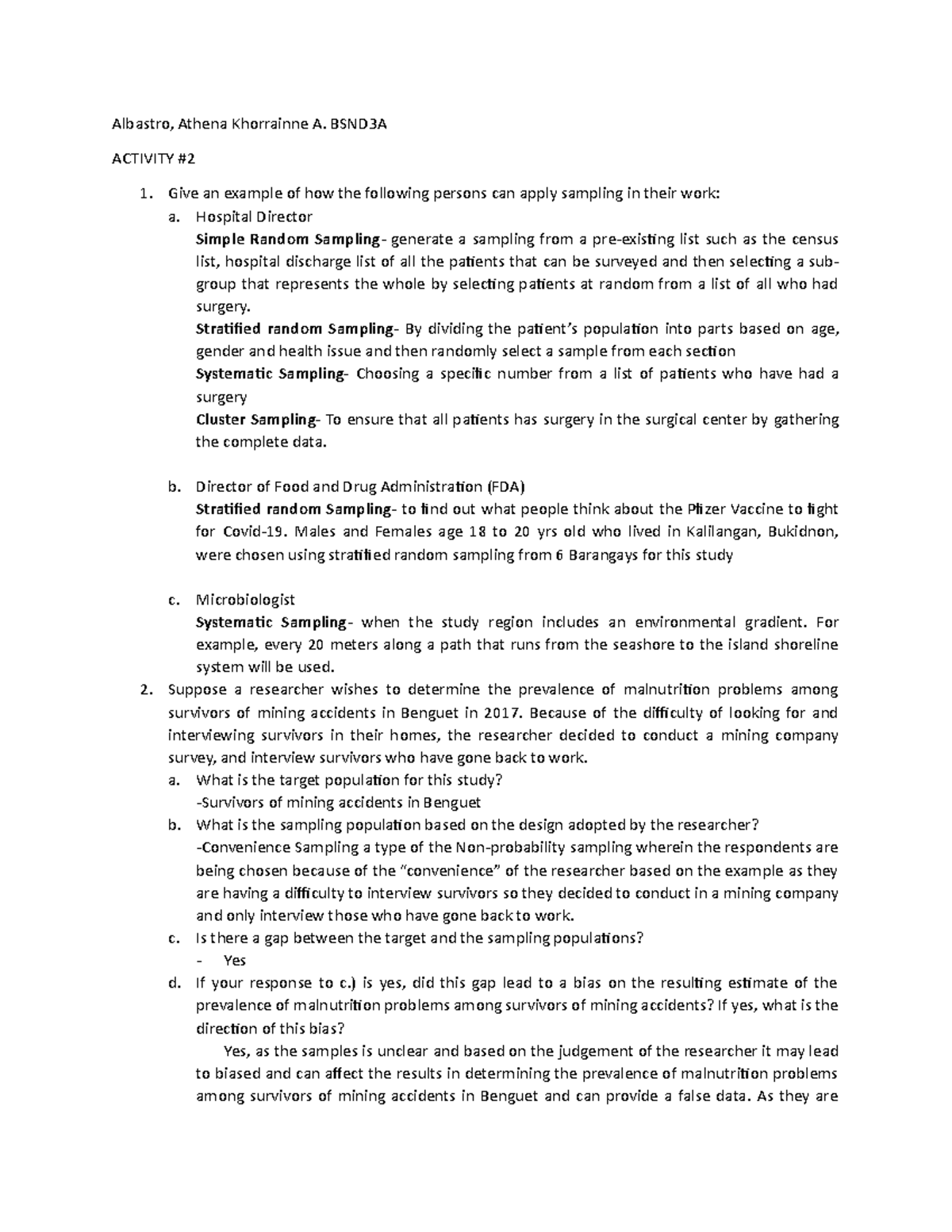 Sampling Assignment - Albastro, Athena Khorrainne A. BSND3A ACTIVITY ...