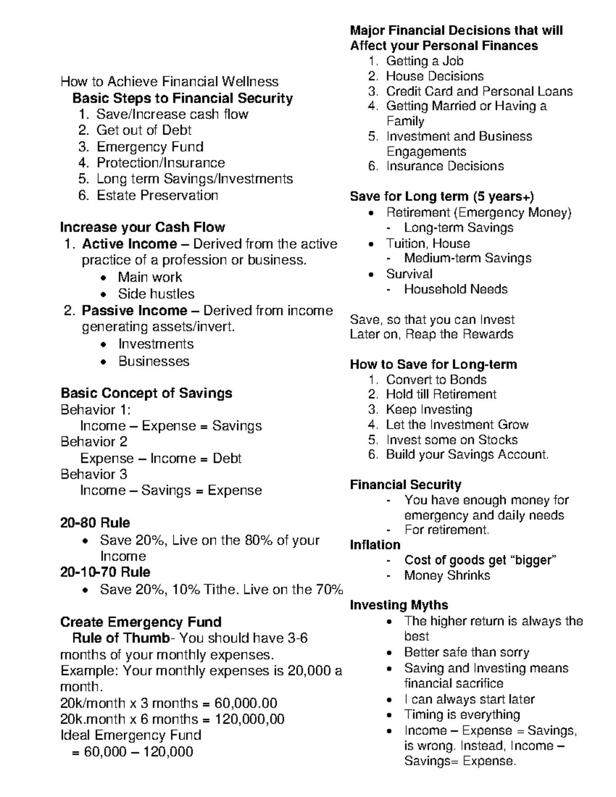 Personal Finance Notes - How to Achieve Financial Wellness Basic Steps ...