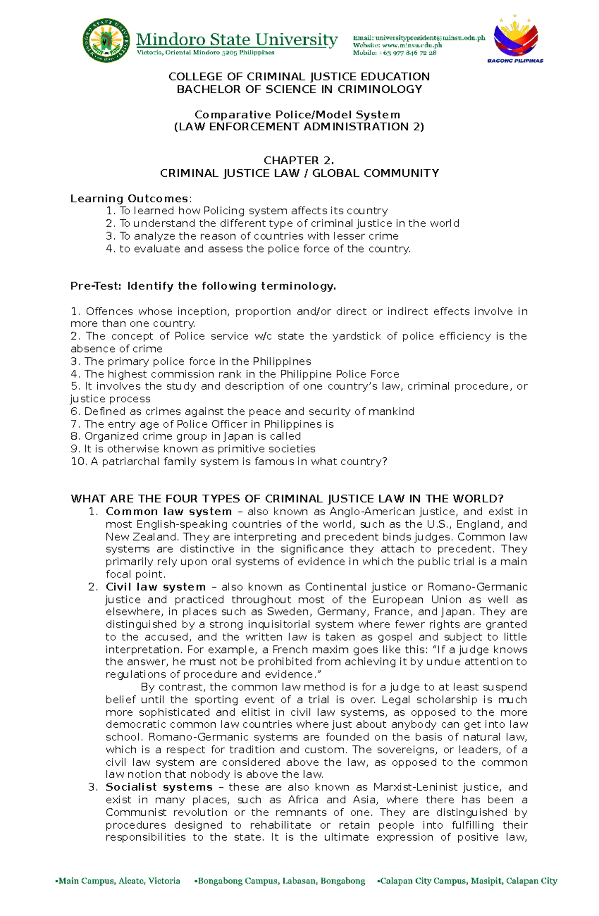 LEA2- Chapter-2 - Law Enforcement Agency - COLLEGE OF CRIMINAL JUSTICE ...