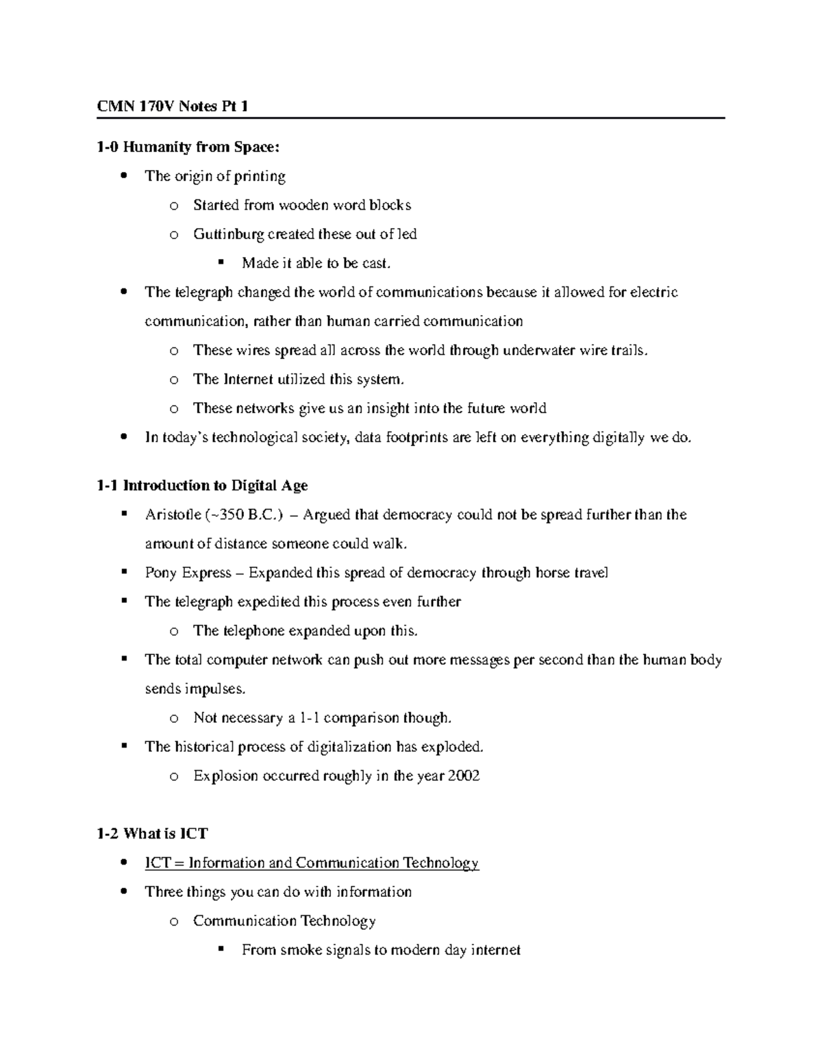 CMN 170V Notes Pt 1 - The telegraph changed the world of communications ...