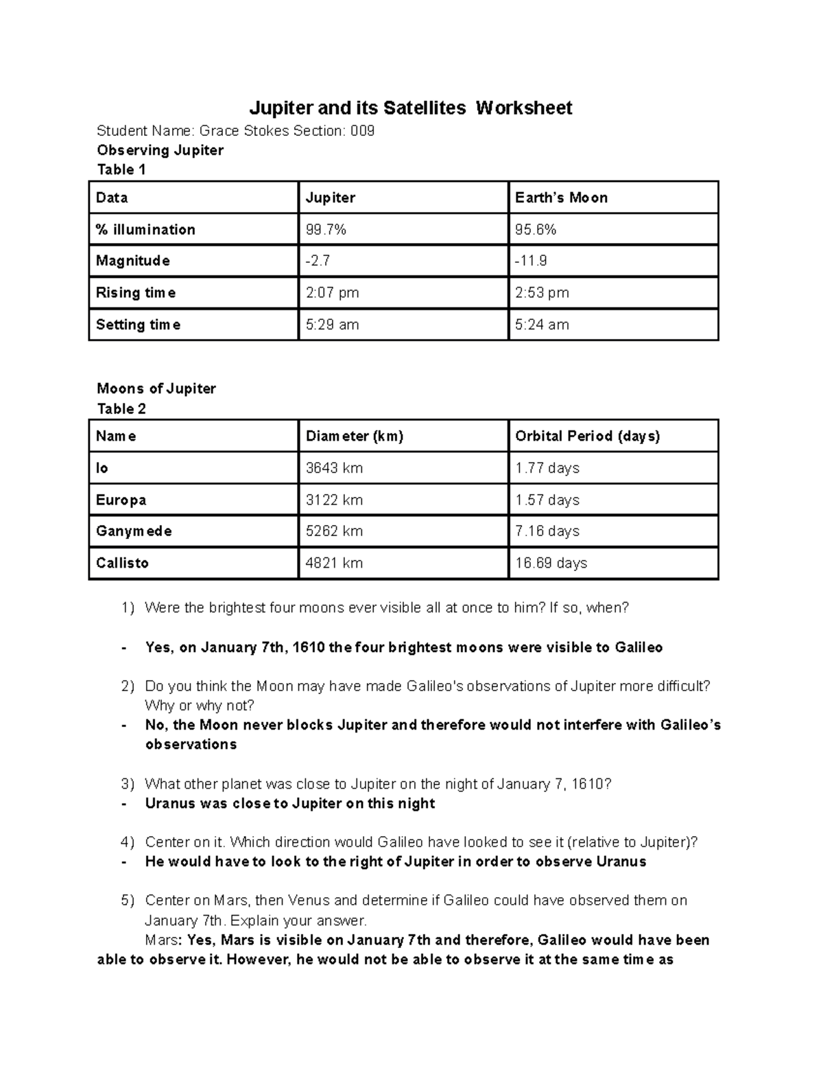 Jupiters Moons Worksheet-2 - Jupiter and its Satellites Worksheet ...