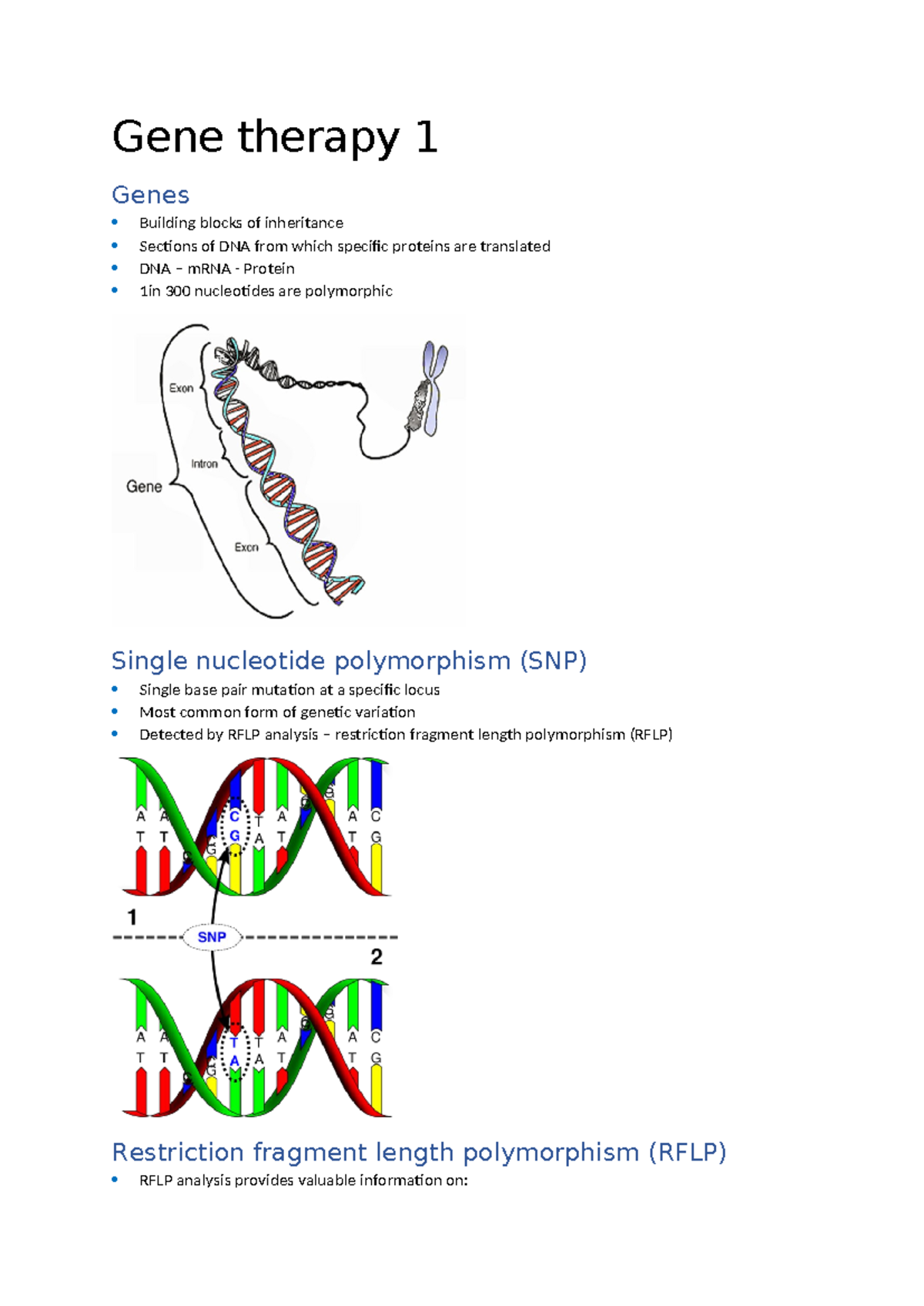 Notes 11 - Gene therapy - Gene therapy 1 Genes Building blocks of ...