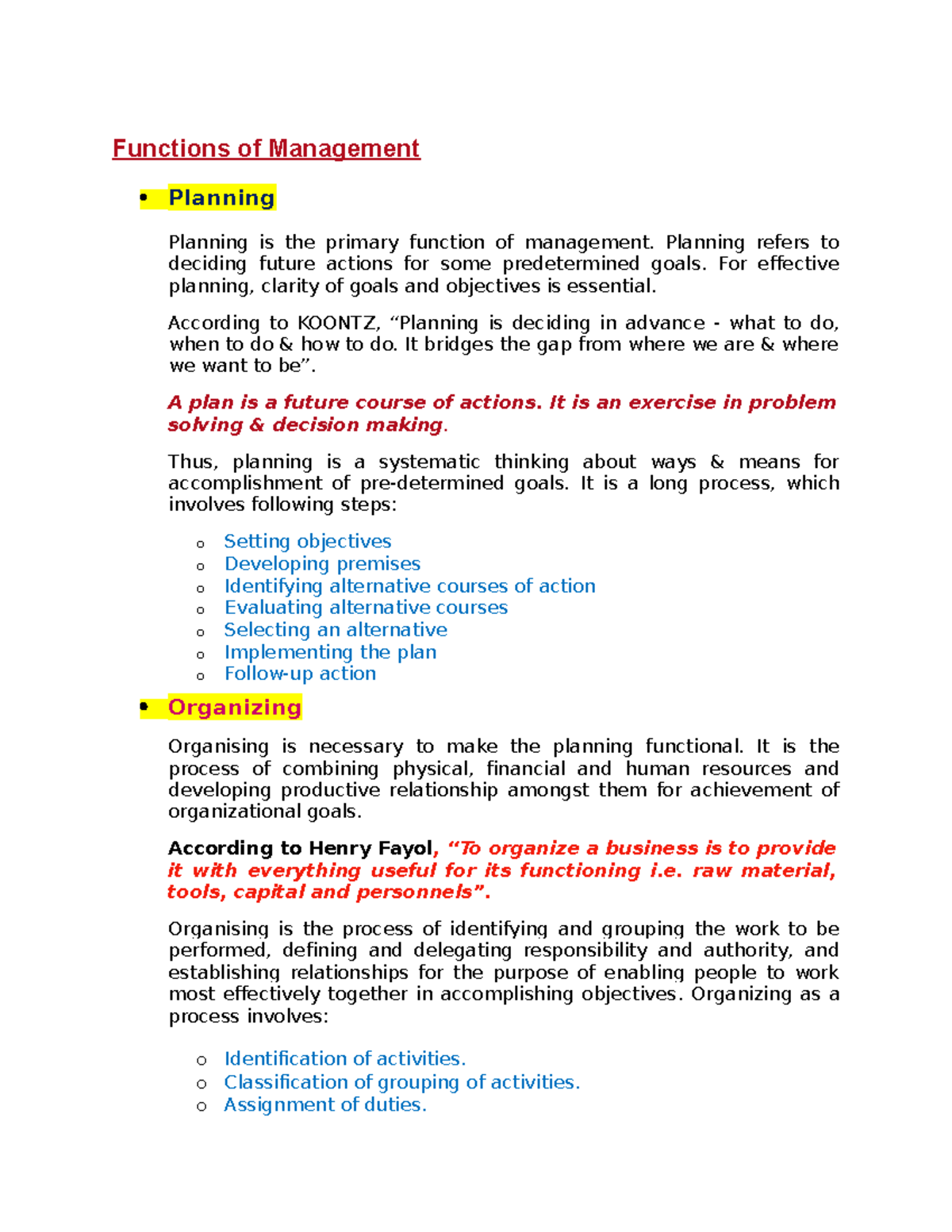 HW 26124-2 - Functions of Management Planning Planning is the primary ...