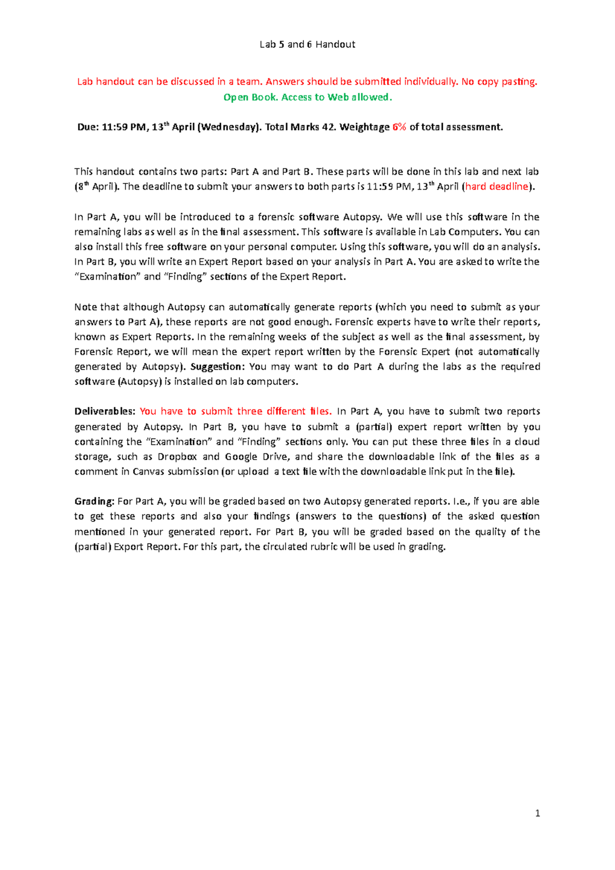 Week6and7Handout Analysis And Report - Lab 5 and 6 Handout Lab handout can be discussed in a ...