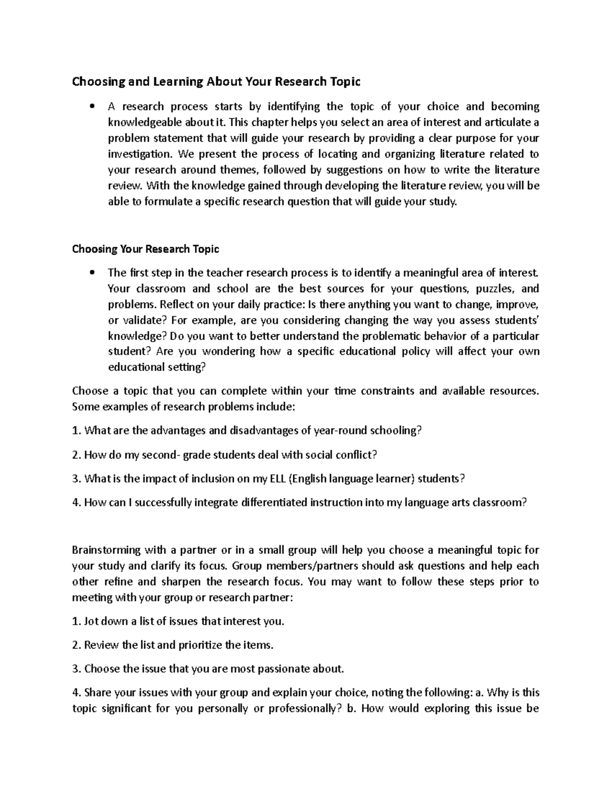 Choosing and Learning About Your Research Topic - Research In ...