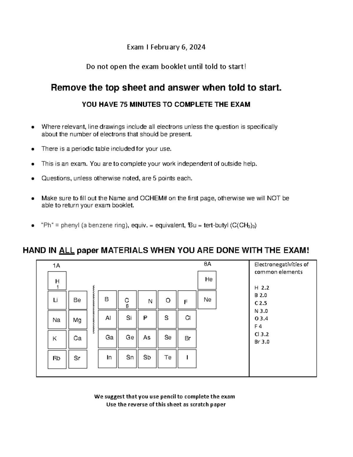 Exam I cover sheet - Exam I February 6, 2024 Do not open the exam ...