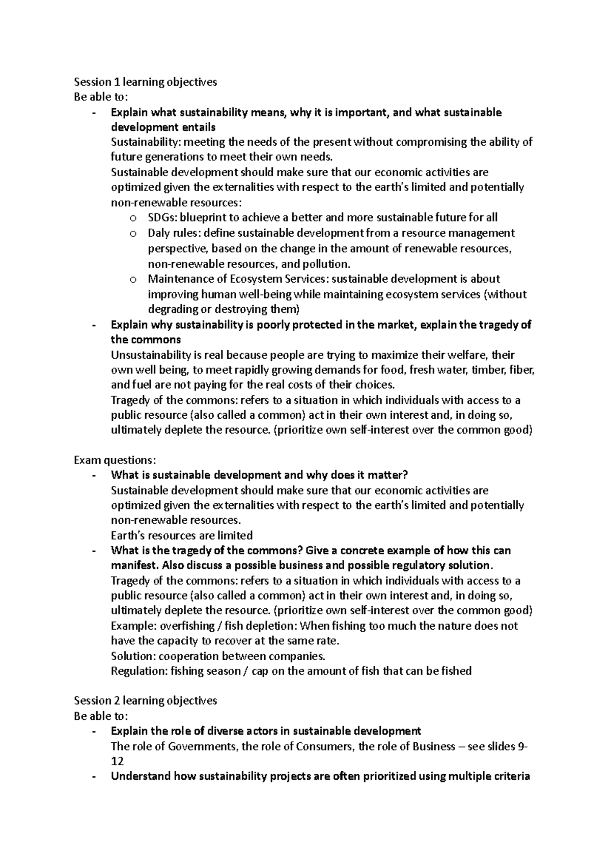 Learning objectives and exam questions - Session 1 learning objectives Be able to: - Explain ...