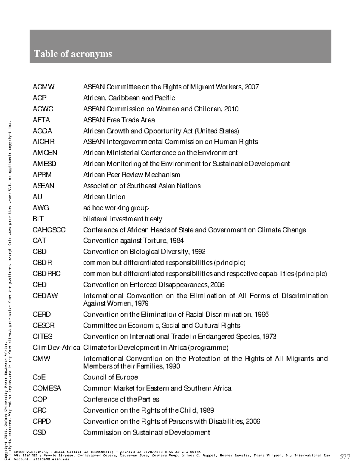 Hennie Strydom Ch 2016 Table Of Acronyms International Law - 577 Table ...