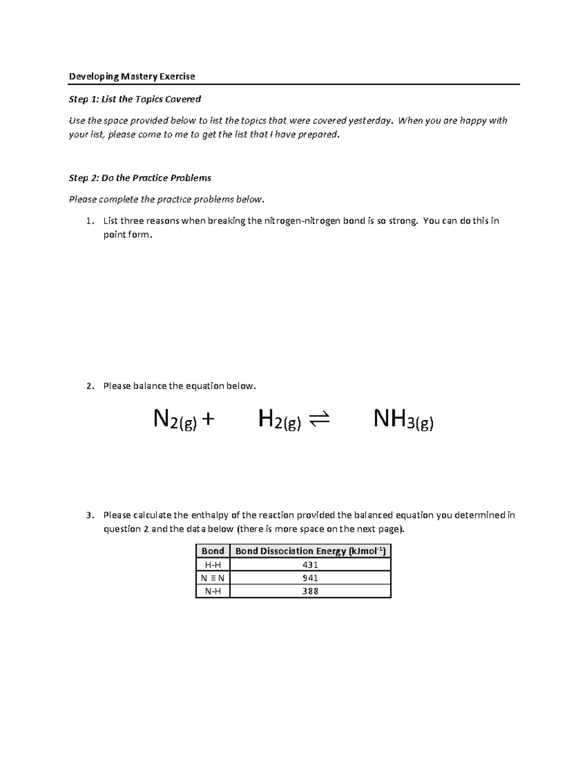Jump Start Developing Mastery Exercise - Developing Mastery Exercise ...