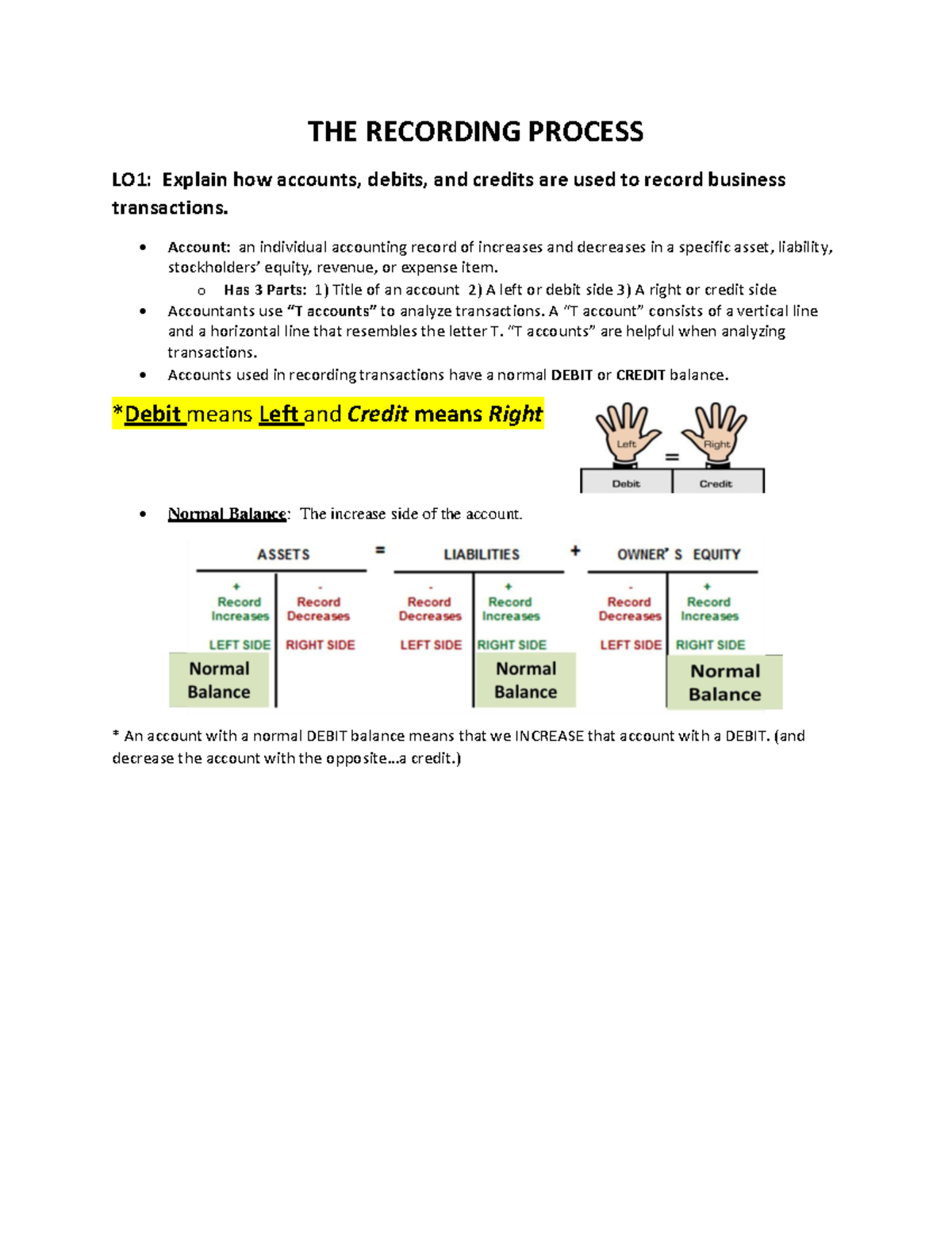 Accounting Process-1-3 - THE RECORDING PROCESS LO1: Explain how ...