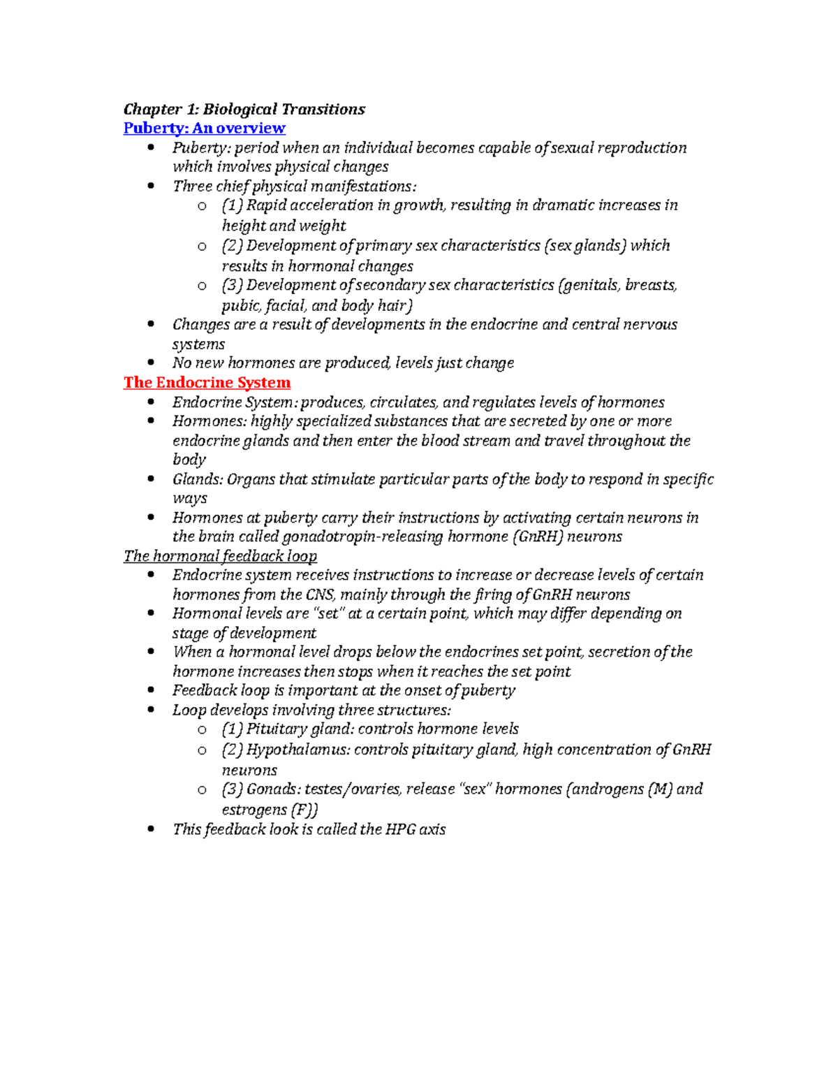 Adolescent Development Chapter 1 Notes - Chapter 1: Biological ...