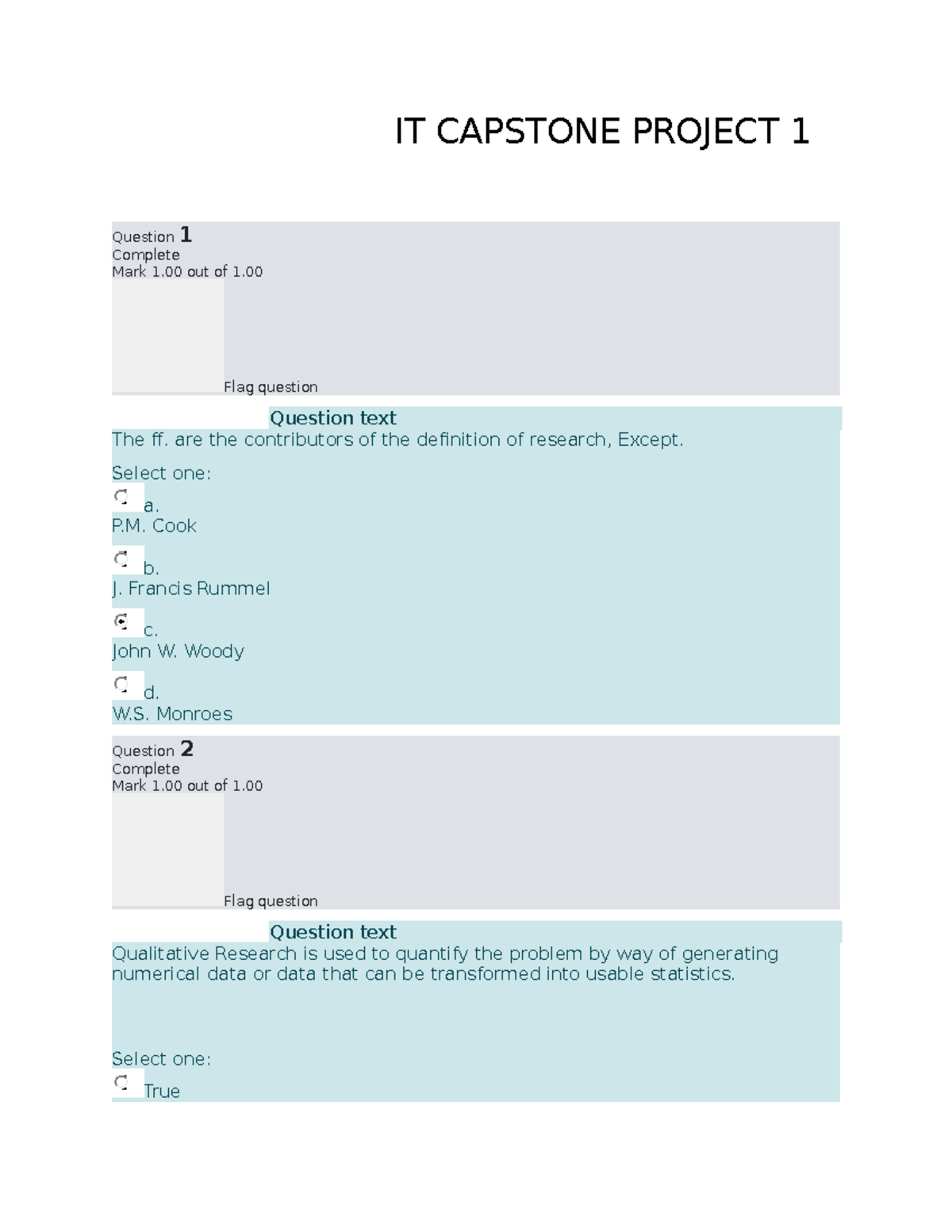 IT6398 IT Capstone Project 1 PQ1-PQ2 - IT CAPSTONE PROJECT 1 Question 1 ...