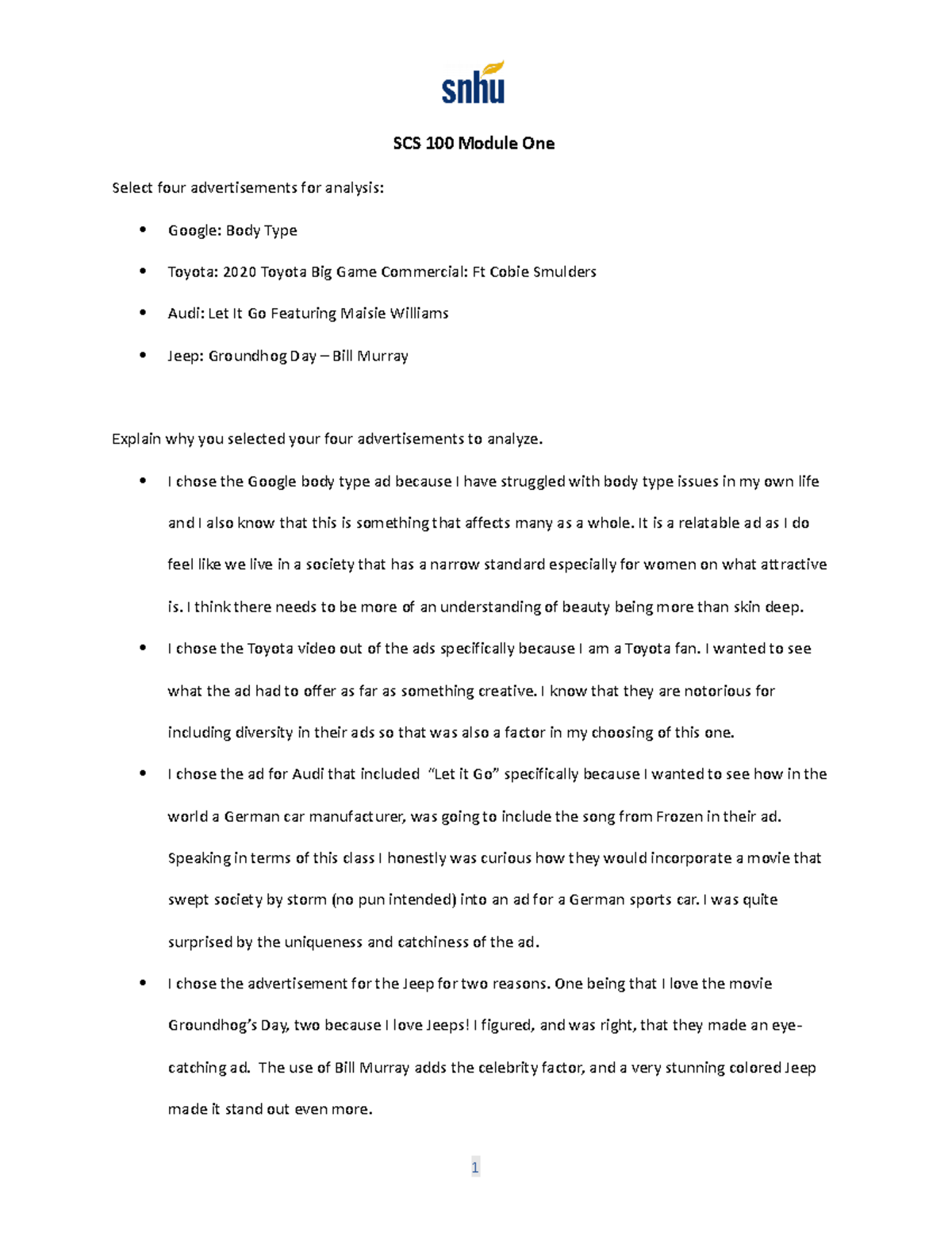 SCS 100 Module One Activity - SCS 100 Module One Select four ...
