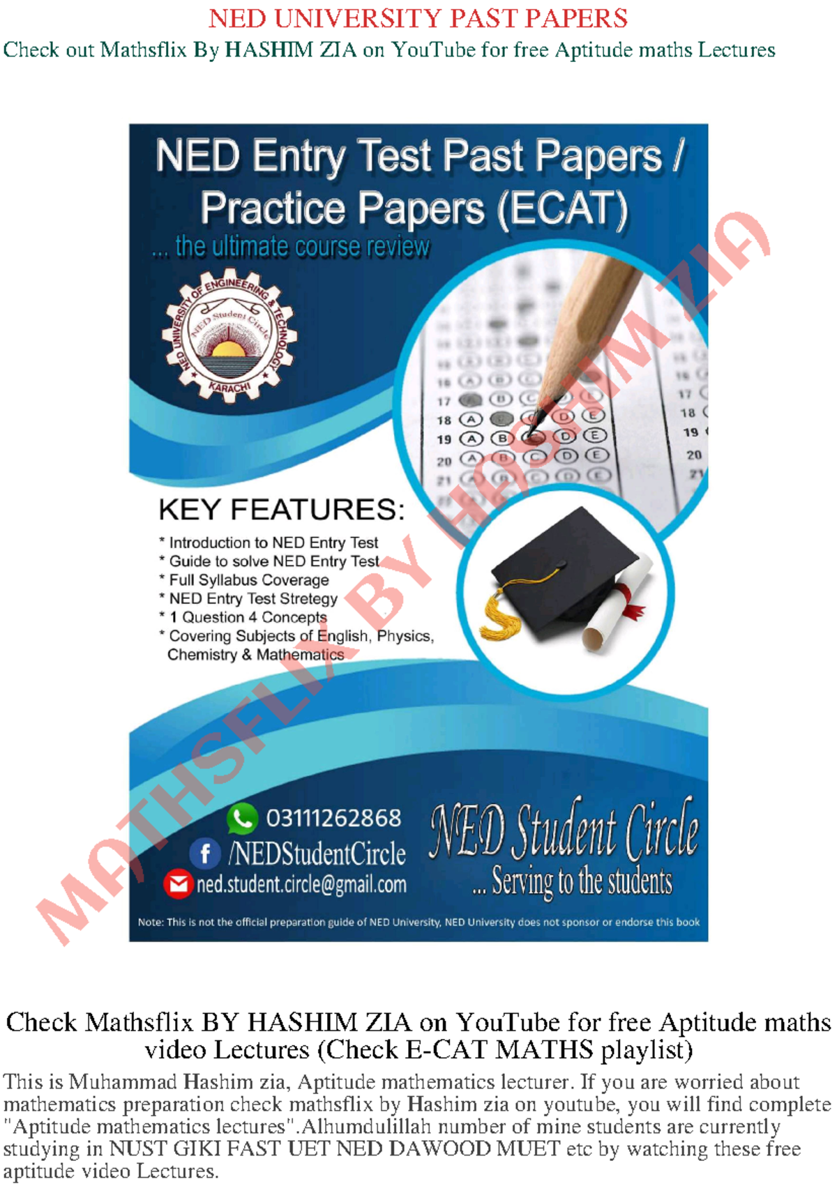 NED University PAST Papers - MATHSFLIX BY HASHIM ZIA Check out ...