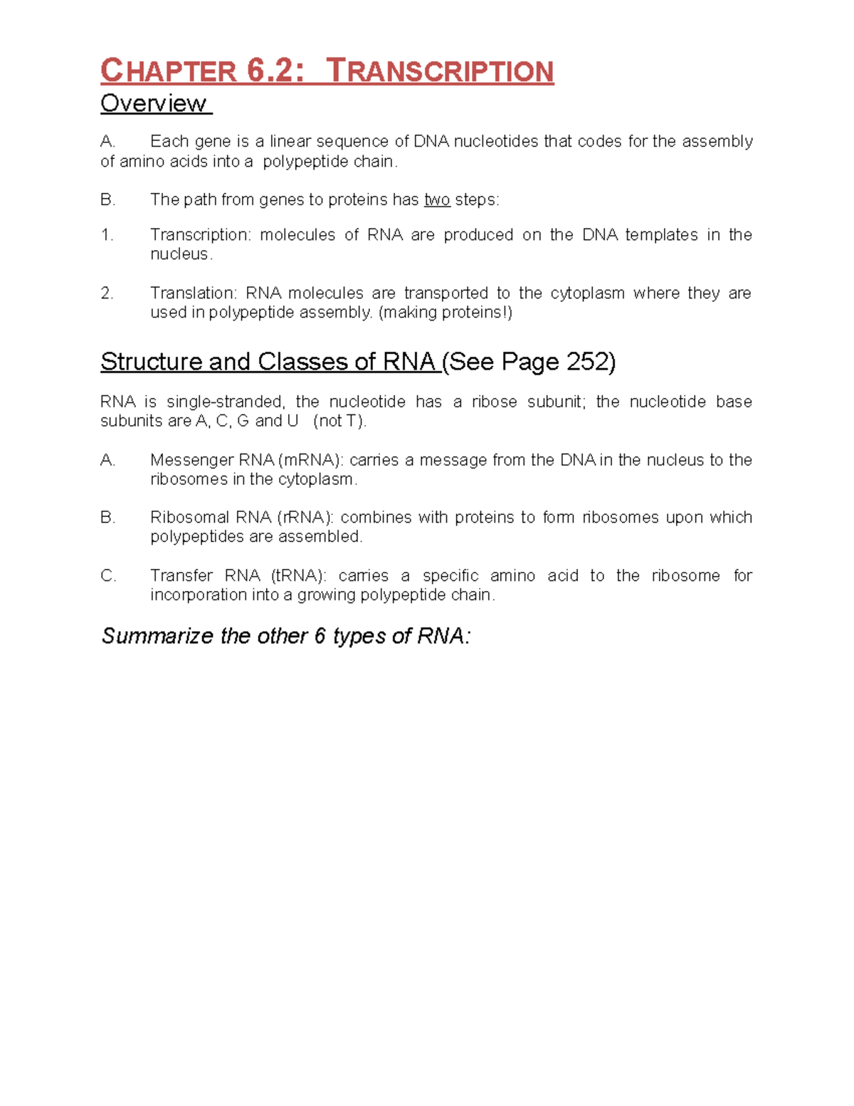 Chapter 6.2 Transcription - CHAPTER 6: TRANSCRIPTION Overview ####### A ...