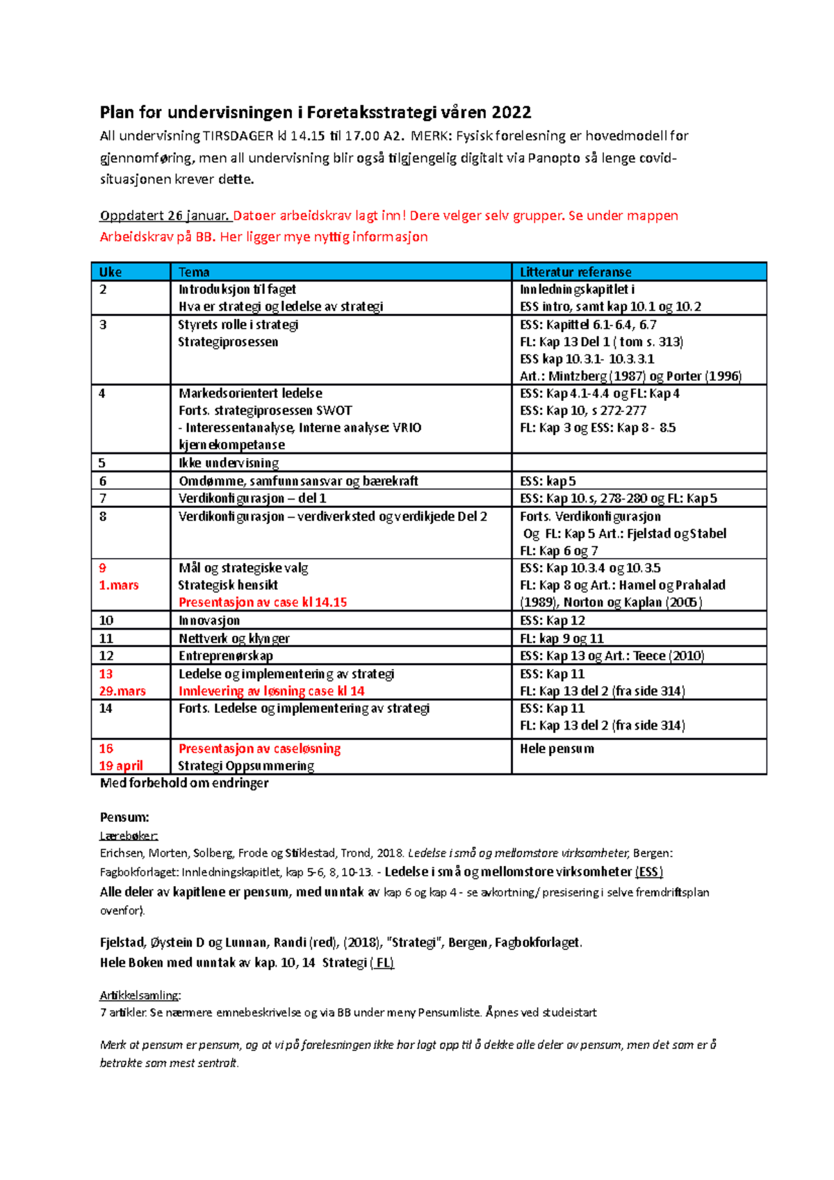 Fremdriftsplan vår 2022 ORG2002 Foretaksstrategi justert versjon 26 ...