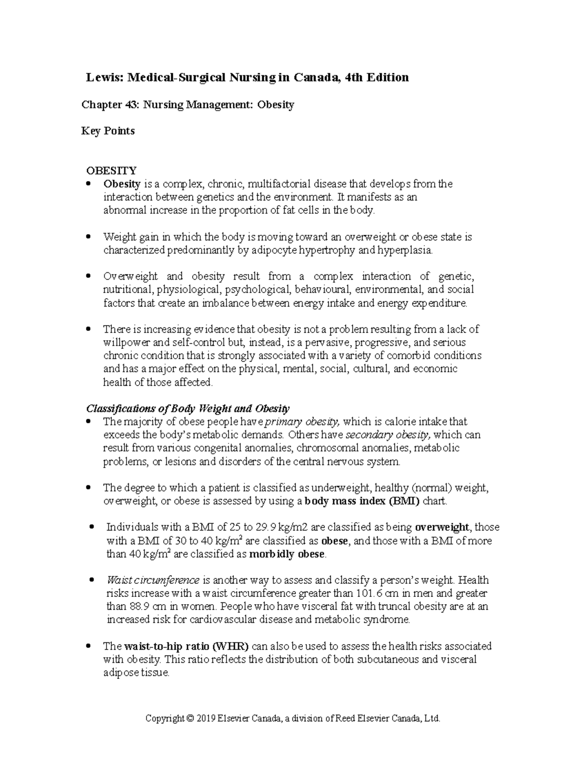 Chapter 043 - Nursing Management: Obesity - Copyright © 2019 Elsevier Canada, a division of Reed ...