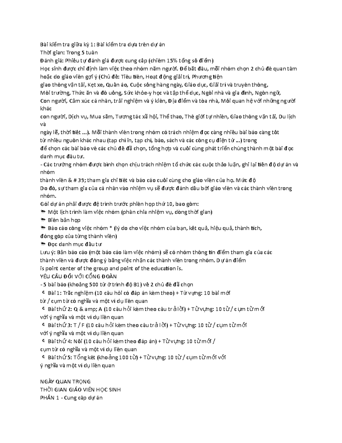 Bài kiểm tra giữa kỳ 1 - can you - Bài ki m tra gi a kỳ 1: Bài ki m tra d a trên d ánểữểựự Th i ...