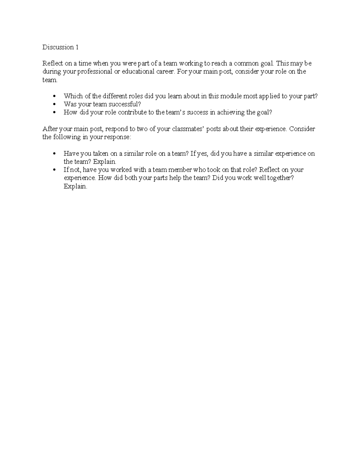 Discussion 1 - This may be during your professional or educational ...