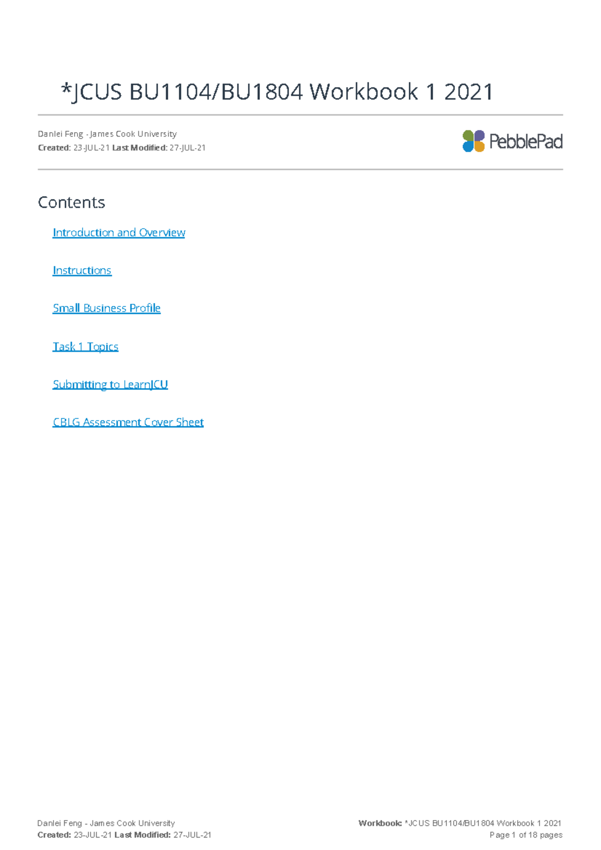 JCUS BU1104 BU1804 Workbook 1 2021 - *JCUS BU1104/BU1804 Workbook 1 ...