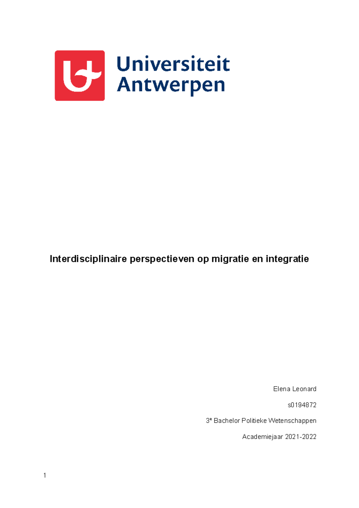 Taak Interdisciplinaire perspectieven op migratie en integratie (s0194872) - Interdisciplinaire ...