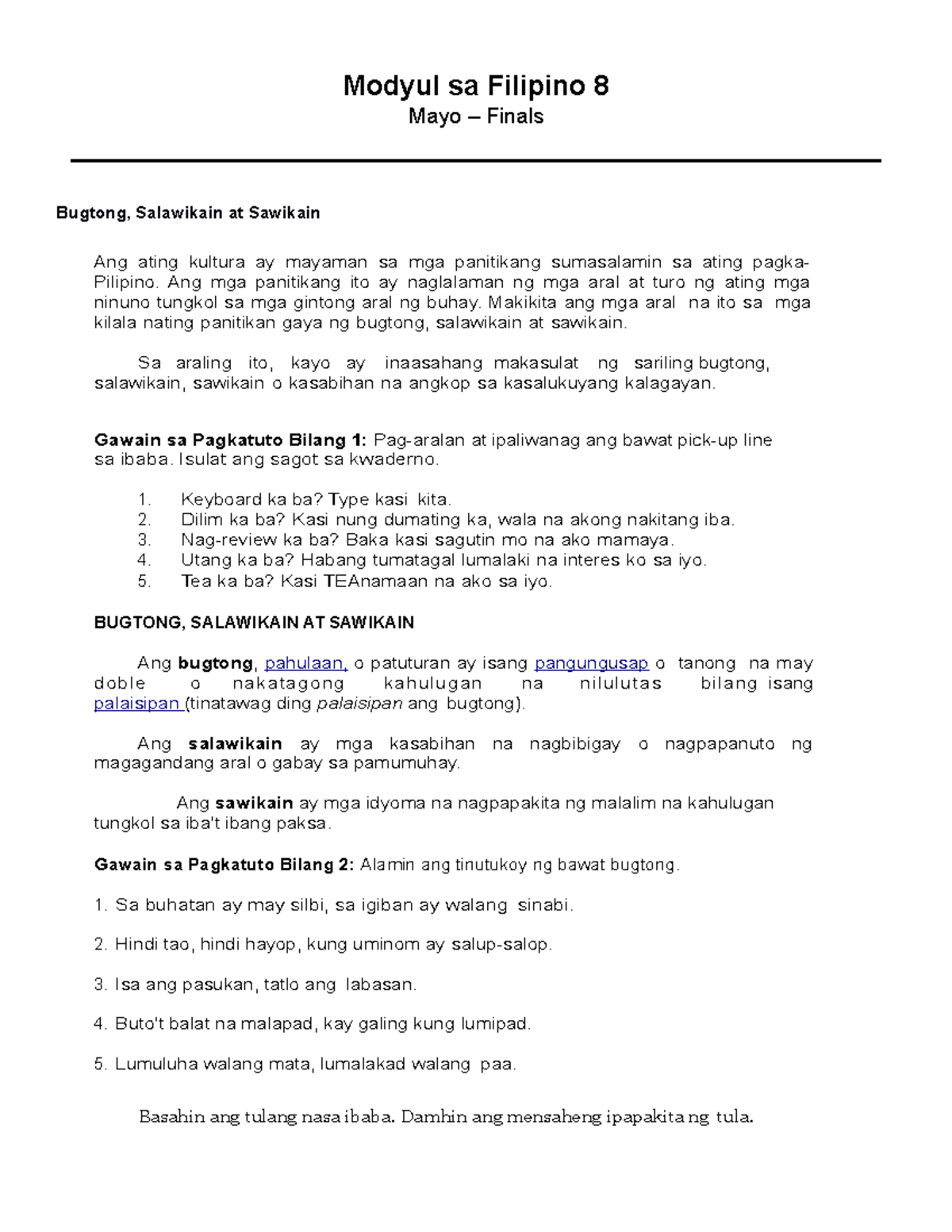 Modyul sa Filipino 8 - III12 q1 mod1 Brainstormingfor Research Topics ...