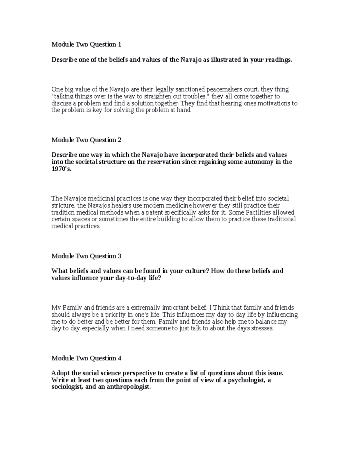Module 2 short response - Module Two Question 1 Describe one of the ...
