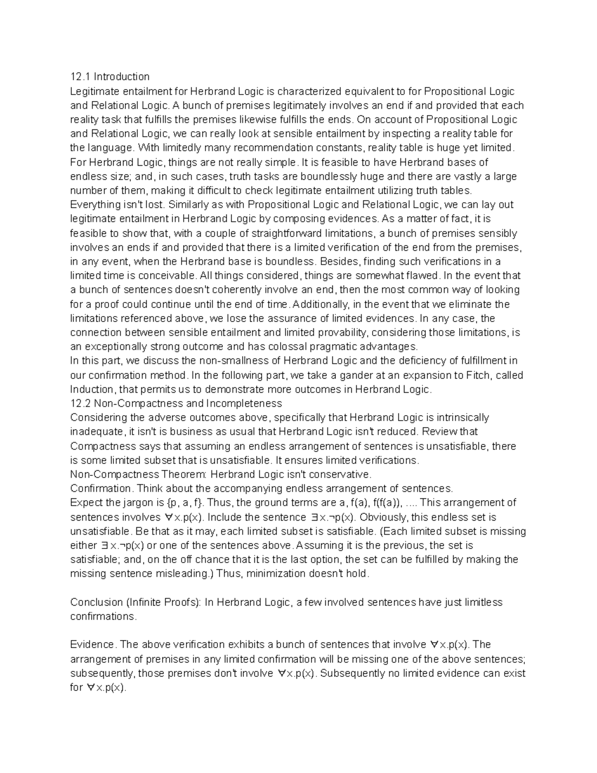 Intro to logic chpt 12 - 12 Introduction Legitimate entailment for Herbrand Logic is ...